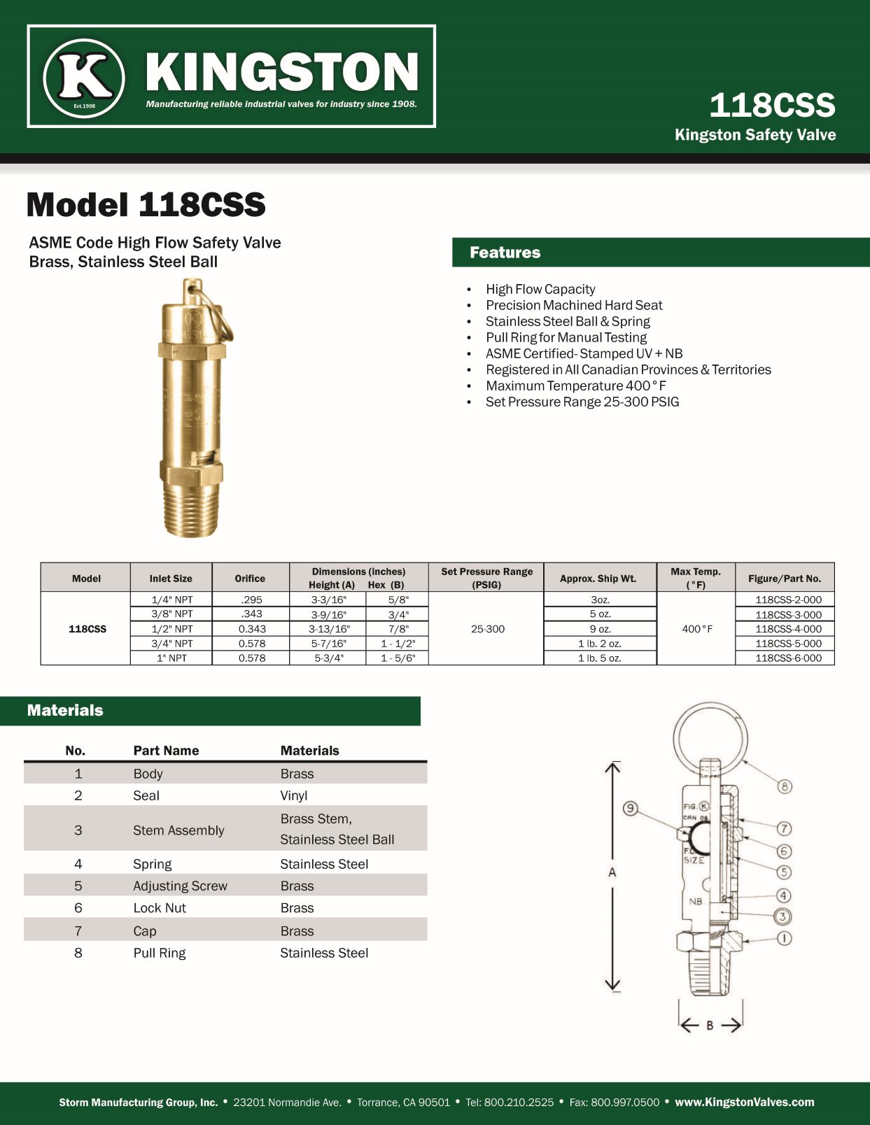 Model 118CSS - Kingston Valves