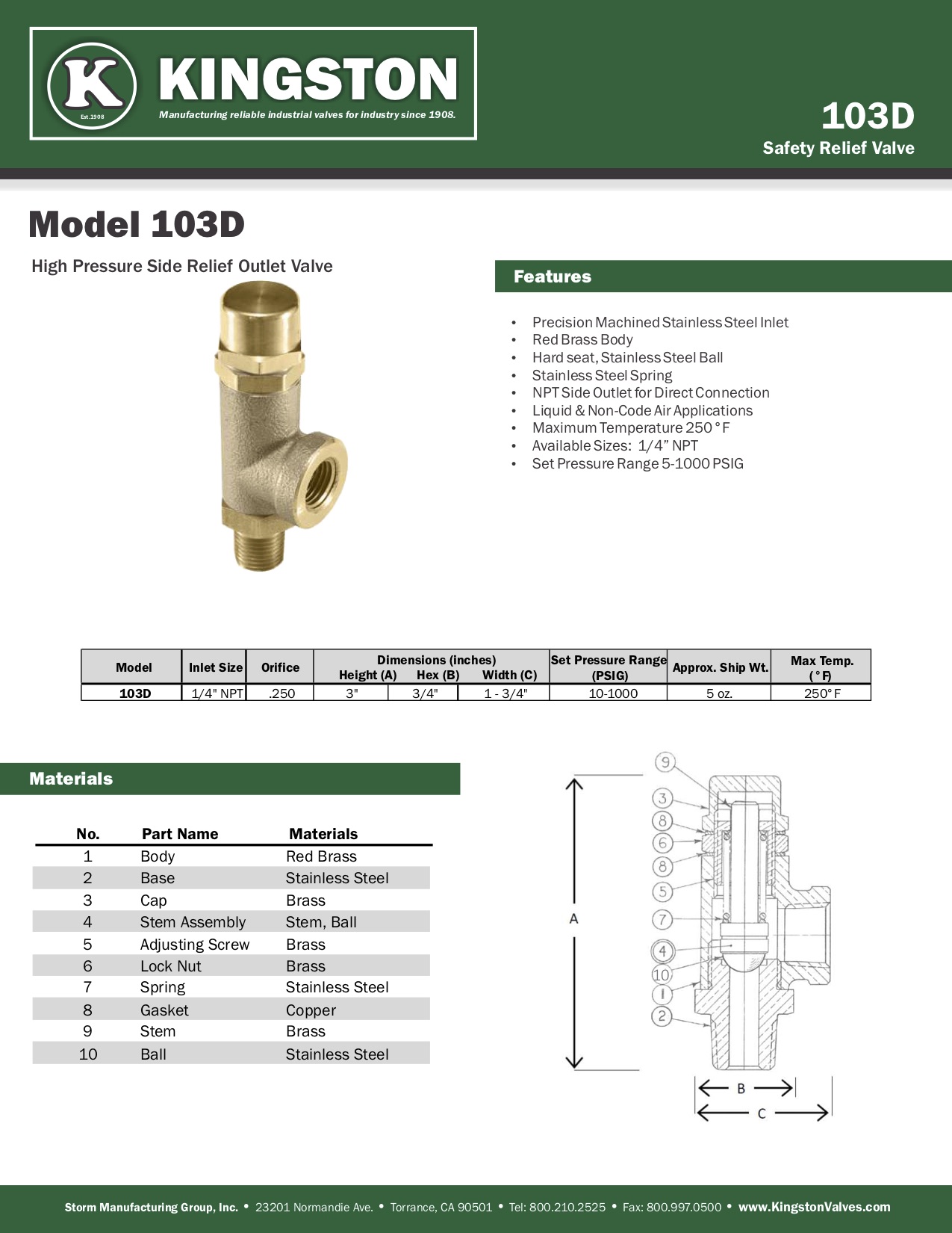 Model 103D - Kingston Valves