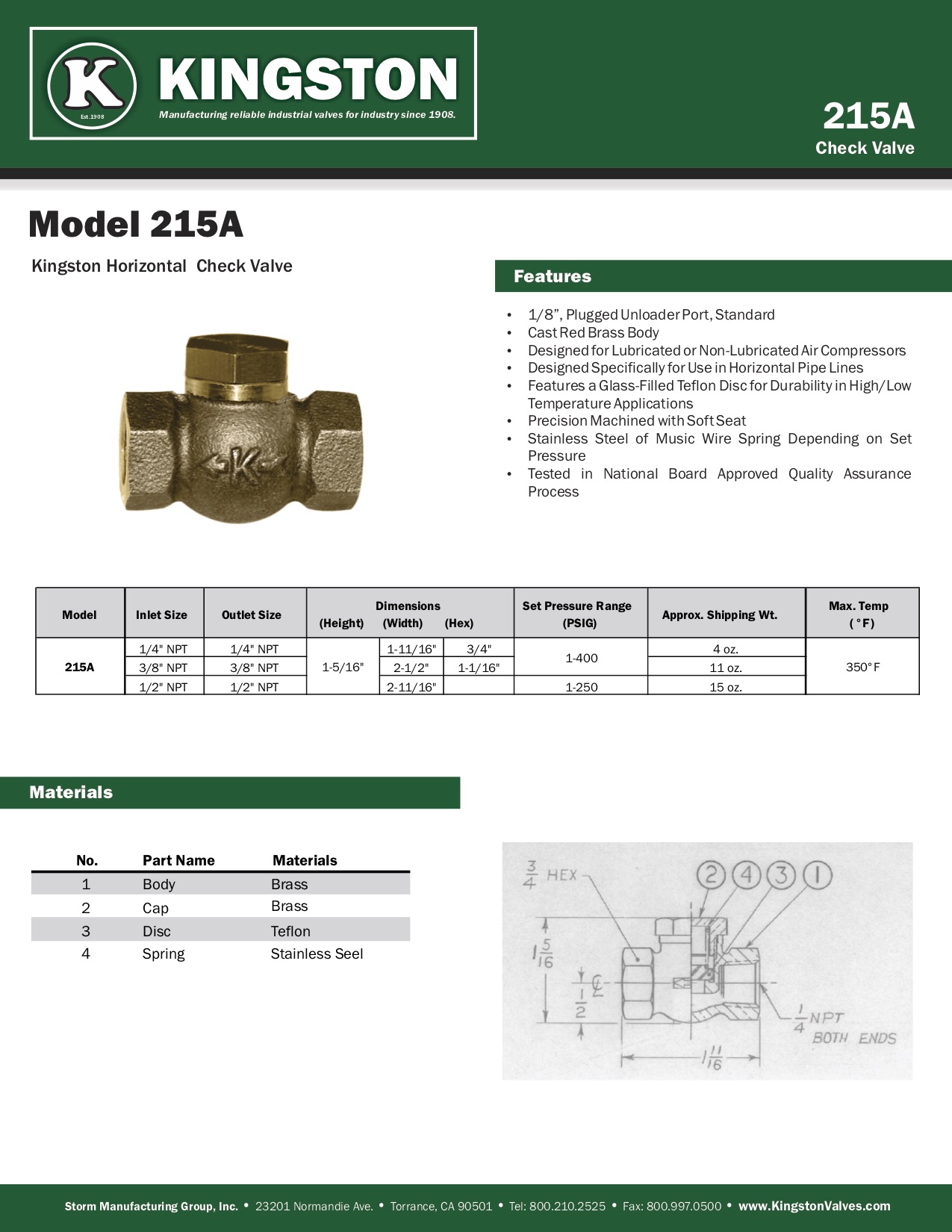 Model 215A - Kingston Valves