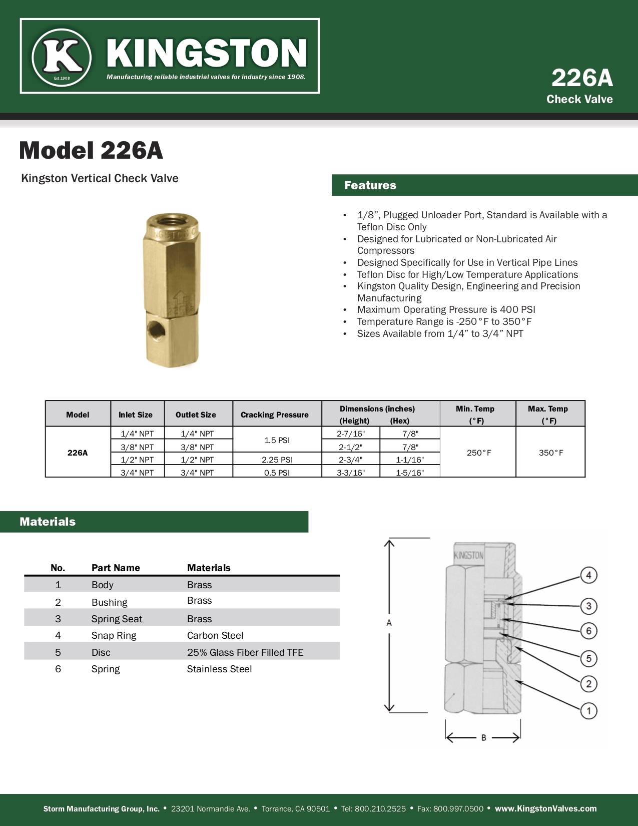 Model 226A - Kingston Valves