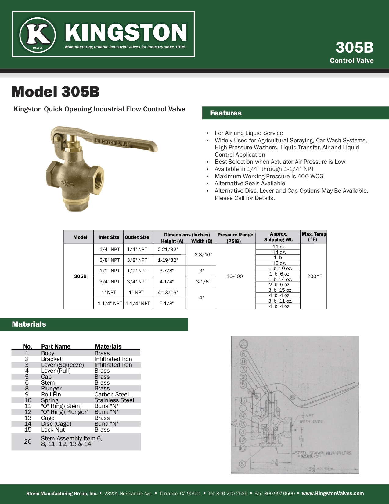 Model 305B - Kingston Valves