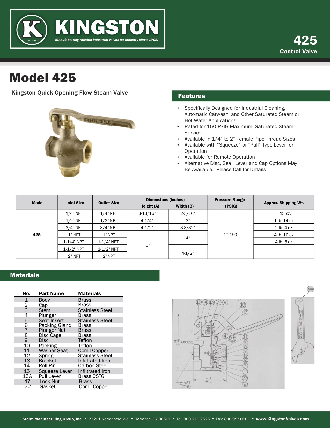 Model 425 - Kingston Valves