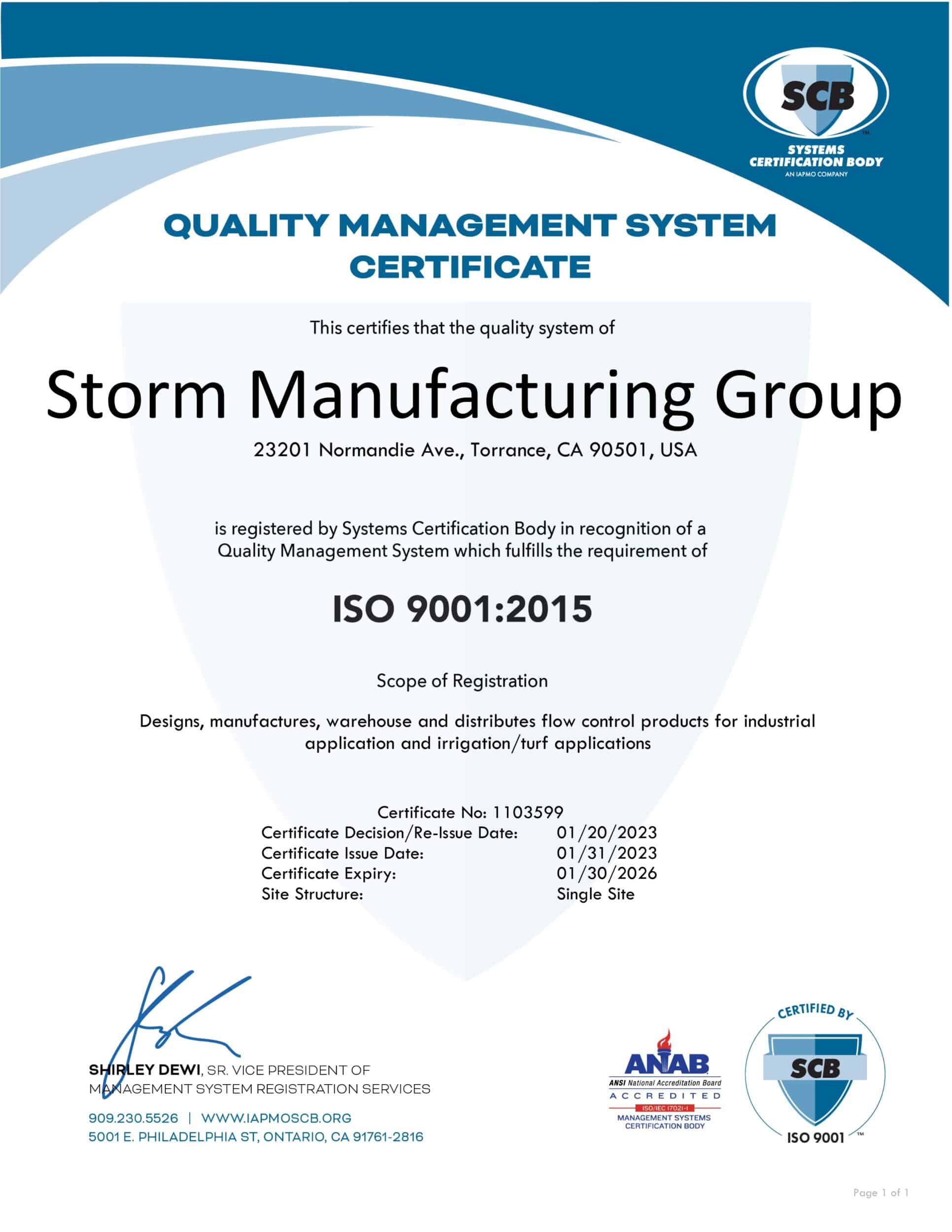 ISO 9001:2015 Certification - Kingston Valves
